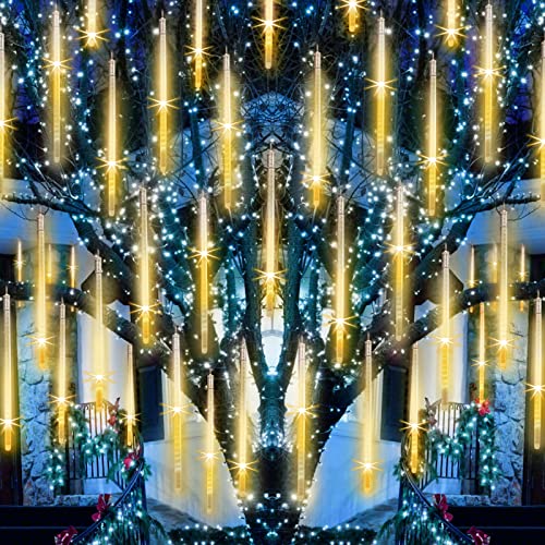 Meteor Shower Lights Christmas Lights 1080 LED Meteor Lights Waterproof 20 inch 20 Tubes Cascading Falling Raindrop Lights for Holiday Wedding New Year Party Garden Christmas Tree Decor (2 Packs)