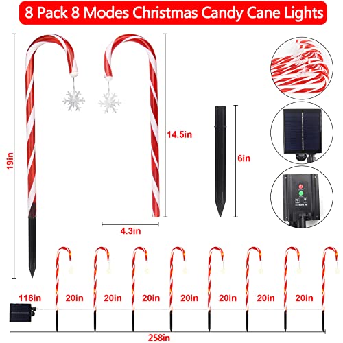 Christmas Candy Cane Pathway Marker Lights, 8 Modes Set of 8 Solar Christmas Candy Cane Lights, Outdoor Christmas Decorations Solar Candy Cane Lights for Holiday Walkway Patio Garden