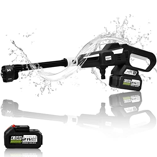 HZG Cordless Pressure Washer, Brushless Portable Pressure Washer,3 Adjustable Levels with 6-in-1 Nozzle,Max 950 PSI, 2× 21V 4.0Ah Rechargeable Battery for Car,Fence,Floor Cleaning & Watering,Black