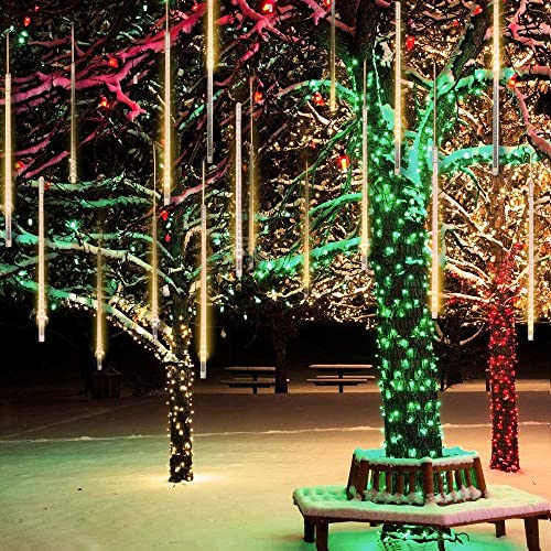 Meteor Shower Lights Christmas Lights 1080 LED Meteor Lights Waterproof 20 inch 20 Tubes Cascading Falling Raindrop Lights for Holiday Wedding New Year Party Garden Christmas Tree Decor (2 Packs)