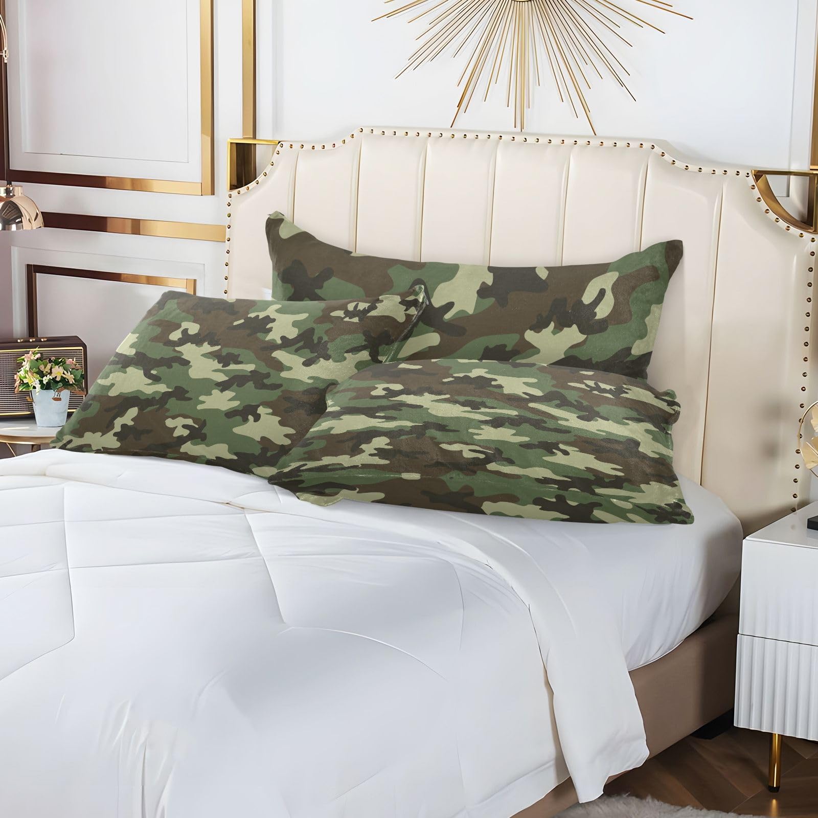 Military Camouflage Pillowcase for Hair and Skin Body Pillow Cover Body Pillow Cases King Size 20"X 40" Fluffy Pillow Case with Zipper for Sleeping