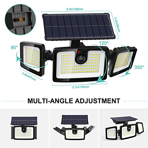 iMaihom Solar Flood Lights Outdoor, 2500LM 202 LED Security Lights, 3 Heads Motion Sensor Lights with Remote Control, IP65 Waterproof, 270°Wide Angle Flood Wall Lights for Yard Porch Garden, 2 Pack