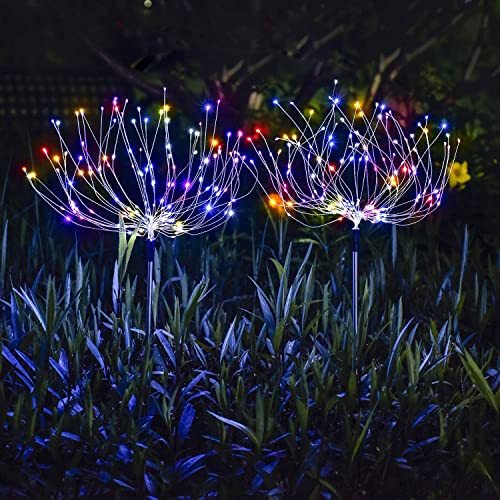 FURREVO Outdoor Solar Garden Light, 120 LED Waterproof Solar Fireworks Path Light, Fireworks Solar Lights Decorative Sparkles Stake Landscape Light for Garden Pathway Lawn Decor, Christmas Decoration
