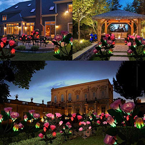 Outdoor Solar Garden Stake Rose Lights, LED Solar Powered Light with 5 Rose Flowers, Waterproof Solar Landscape Lighting Decorative Lights for Garden, Patio, Yard, Backyard, Pathway, Wedding (Yellow)