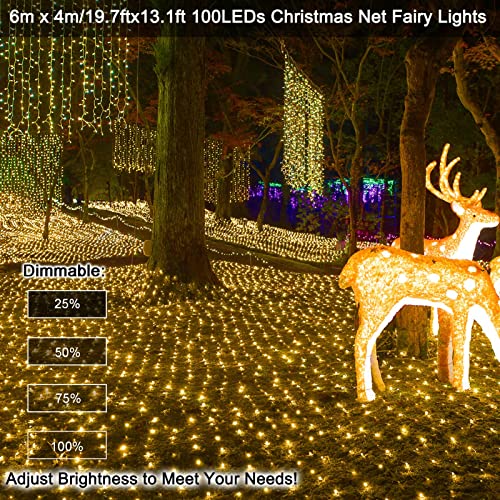 20ft x 13ft Christmas Net Lights Outdoor Mesh Lights - 660 LED Waterproof 8 Modes Remote Timer Dimmable Ceiling Fairy Blanket Lights Plug In for Canopy Roof Wall Bush Lawn Yard Garden (Warm White)