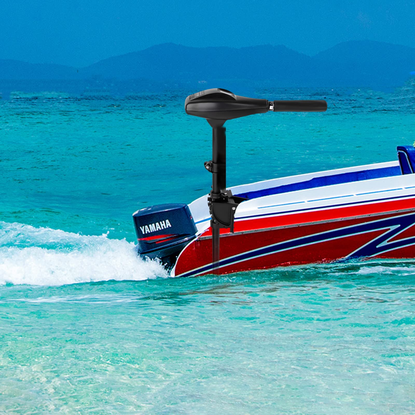 58LB Thrust Transom Mounted Saltwater Electric Trolling Motor, Outboard Boat Engine with Power Propeller for Heavy Duty Inflatable Fishing Boats
