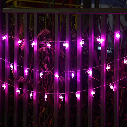 Battery String Lights Pink Crystal Flamingo Lights 30.5ft 60 LED Waterproof Outdoor String Lights, 8 Lighting Modes Battery Twinkle Lights, Patio Garden Wedding Christmas Flamingo Party Decorations