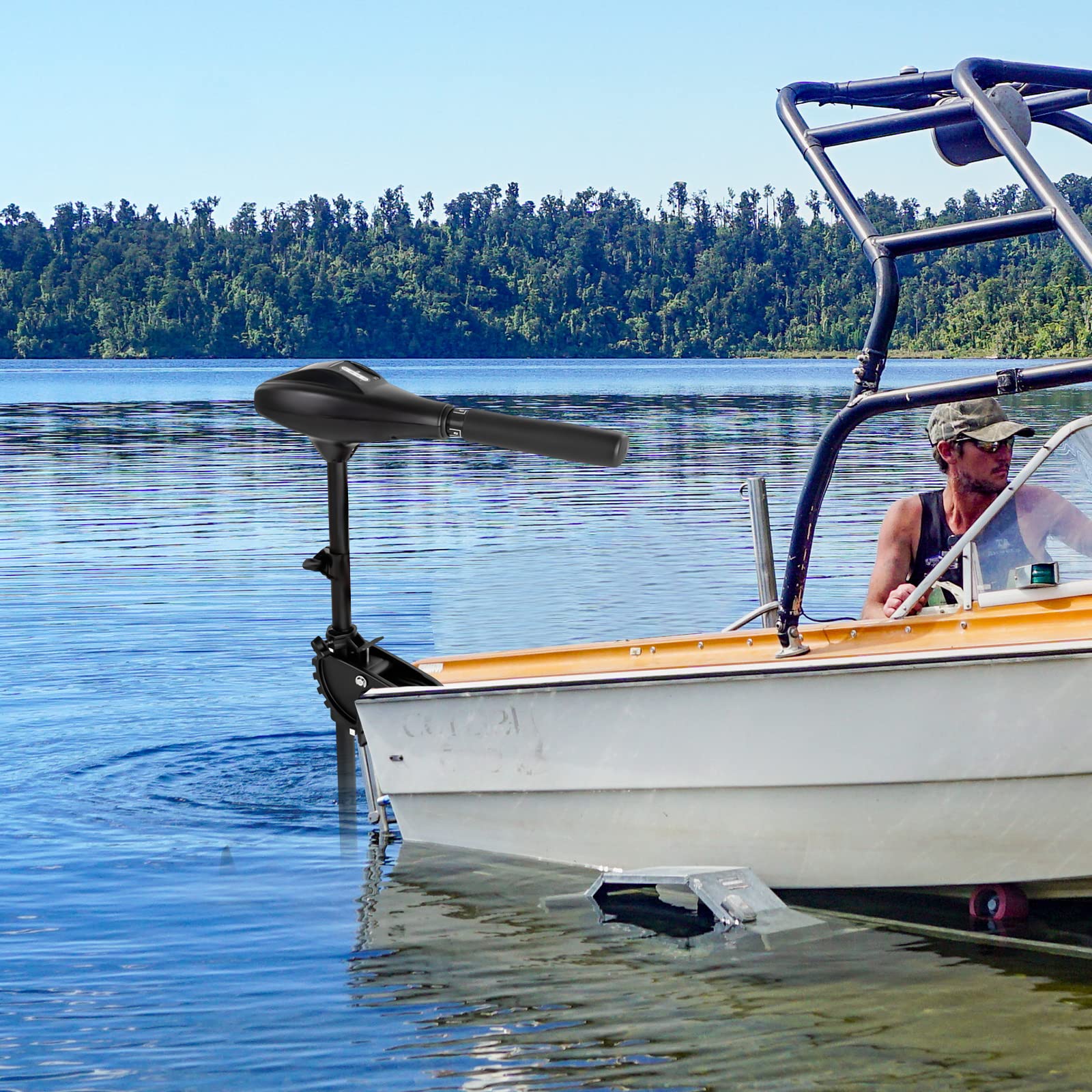58LB Thrust Transom Mounted Saltwater Electric Trolling Motor, Outboard Boat Engine with Power Propeller for Heavy Duty Inflatable Fishing Boats