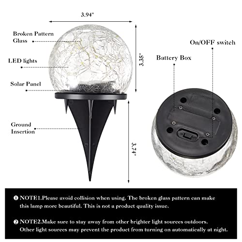 Garden Solar Lights Cracked Glass Ball Decorative Solar Globe Lights Outdoor Landscape Lights Waterproof LED Solar Patio Lights for Pathway Walkway Garden Yard Lawn Decoration (4 Pcs, 3.9 Inch)