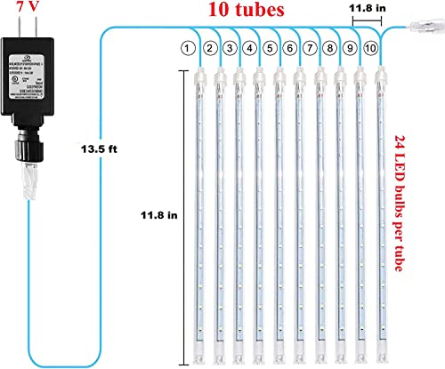 Misopily Meteor Shower Lights,Outdoor String Lights Christmas Lights,11.8 Inches 10 Tubes 240 LED Falling Rain Lights IP 67 Waterproof for Christmas Tree Decor Garden Yard,Blue