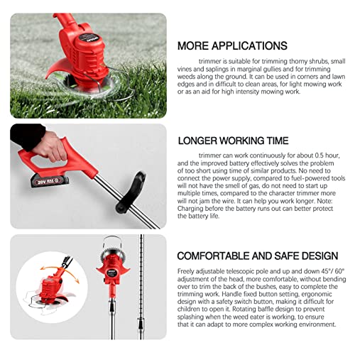 FNAYA Cordless String Trimmer, Adjustable Length Telescopic 20V Cordless Lawn Mower 45°/ 60° Angle Adjustment Electric Grass Trimmer Pruning Garden Tools (Size : 20V 1 Battery(2.0AH))
