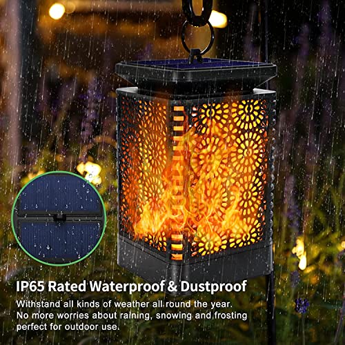 Solar Lantern Lights Dancing Flame Waterproof Outdoor Hanging Lantern Solar Powered Umbrella Led Night Lights Auto on Off Landscape Decorative for Garden Patio Deck Yard Path 4 Pack