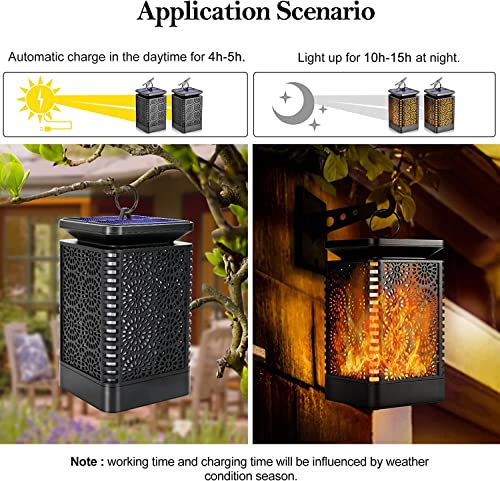 Solar Lantern Lights Dancing Flame Waterproof Outdoor Hanging Lantern Solar Powered Umbrella Led Night Lights Auto on Off Landscape Decorative for Garden Patio Deck Yard Path 4 Pack