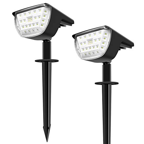 Solar Outdoor Spot Lights, [2 Pack/32 LED] IP67 Waterproof Landscape Spotlights, 3 Modes Wireless Solar Powered Garden Lights for Yard Garden Driveway Porch Patio (Warm White)