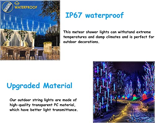 Misopily Meteor Shower Lights,Outdoor String Lights Christmas Lights,11.8 Inches 10 Tubes 240 LED Falling Rain Lights IP 67 Waterproof for Christmas Tree Decor Garden Yard,Blue