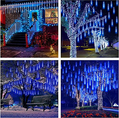 Misopily Meteor Shower Lights,Outdoor String Lights Christmas Lights,11.8 Inches 10 Tubes 240 LED Falling Rain Lights IP 67 Waterproof for Christmas Tree Decor Garden Yard,Blue