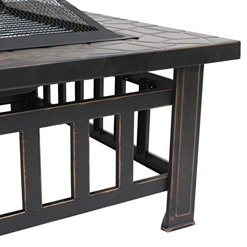 Nouva 32'' Outdoor Firepit Square Fire Pit Table with Waterproof Cover Wood Burning for Outside Backyard,Garden, Patio, Terrace,Camping,Barbecue