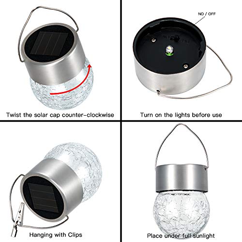 SUNWIND Hanging Solar Ball Lights Outdoor - 8 Pack Cracked Glass Decorative Garden Lights Waterproof Solar Lanterns for Yard, Patio, Fence, Tree, or Holiday Decoration(White)