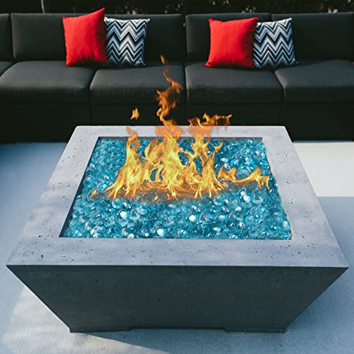 vchin Caribbean Blue Fire Pit Glass Rocks 20 Pounds, 1 Inch Diamond Fire Glass for Propane Fire Pit, Fireplace and Outdoor Decorative. High Luster Fire Glass Beads.