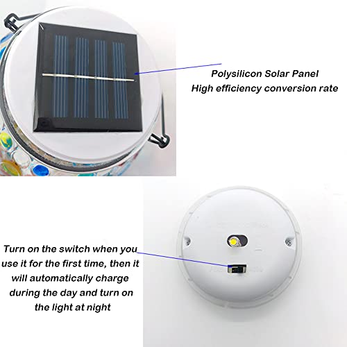 Solar Powered Mosaic Glass Garden Light, Outdoor LED Ball Solar Table Lights, Rechargeable Solar Outdoor Lights for Patio, Countryyard, Yard, Party Decorations (Warm White)