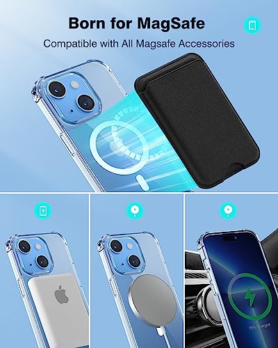 Dlinda 2-in-1 Compatible with iPhone 15 Magnetic Case Clear with Card Holder Leather, Compatible with Magsafe Wallet Case, Yellow Resistant & MIL-Grade Drop Tested, Midnight Black