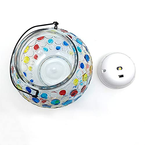 Solar Powered Mosaic Glass Garden Light, Outdoor LED Ball Solar Table Lights, Rechargeable Solar Outdoor Lights for Patio, Countryyard, Yard, Party Decorations (Warm White)