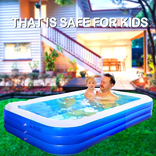 Blow Up Inflatable Kiddie Pool, 118" X 72" X 22" Family Full-Size Rectangular Swimming Big Pools for Adults Kids Outdoor, Backyard, Garden, Water Party Above Ground