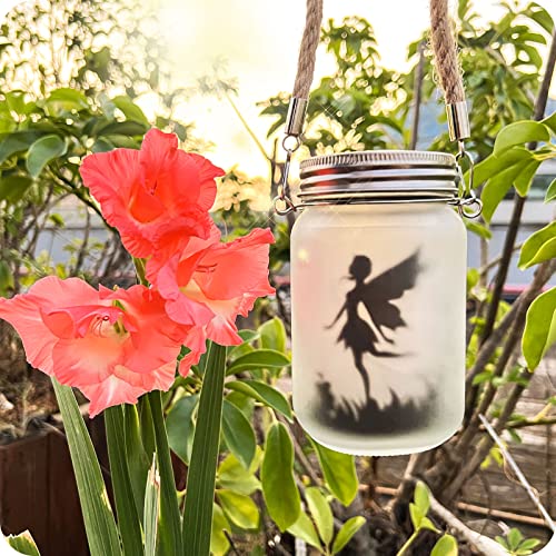 Alritz 2 Pack Solar Lantern Fairy Lights, Garden Ornament Lights - Outdoor Hanging Frosted Glass Mason Jar Lights for Tree, Table, Yard, Garden, Patio, Lawn (Blue)
