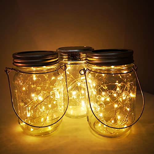 Aikeve Solar Mason Jar Lights,4 Pack 30 Led Starry Fairy String Hanging Jar Lights,Solar Lanterns for Outdoor Patio Party Garden Wedding Christmas Decorations Lights(Mason Jars/Handles Included)