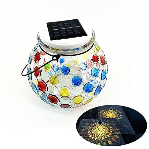 Solar Powered Mosaic Glass Garden Light, Outdoor LED Ball Solar Table Lights, Rechargeable Solar Outdoor Lights for Patio, Countryyard, Yard, Party Decorations (Warm White)