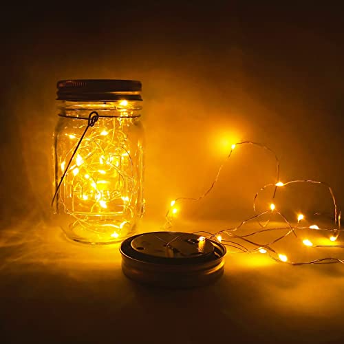 Aikeve Solar Mason Jar Lights,4 Pack 30 Led Starry Fairy String Hanging Jar Lights,Solar Lanterns for Outdoor Patio Party Garden Wedding Christmas Decorations Lights(Mason Jars/Handles Included)