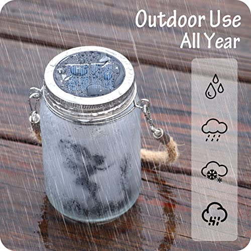 Alritz 2 Pack Solar Lantern Fairy Lights, Garden Ornament Lights - Outdoor Hanging Frosted Glass Mason Jar Lights for Tree, Table, Yard, Garden, Patio, Lawn (Blue)