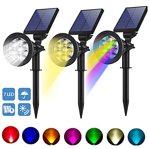 RGB Solar Spotlights Landscape Lights Outdoor 2-in-1 LED Spot Lights IP65 Waterproof Tree Lights Dusk-to-Dawn Solar Powered Security Wall Lamp for Garden Yard Floor Pathway Patio (7 Changing Colors)