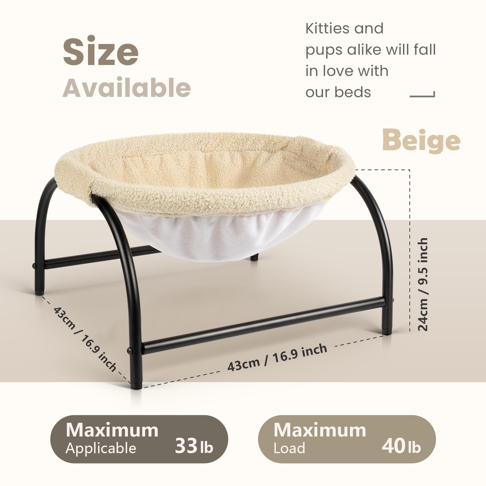 JUNSPOW Cat Bed Dog Bed Pet Hammock Bed Cat Sleeping Cat Supplies Pet Supplies Whole Wash Stable, Detachable, Breathable, Easy Assembly Indoors Outdoors, 16.9 in x 16.9 in x 9.5 in