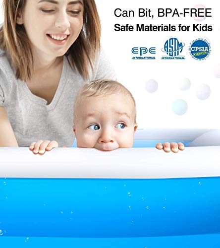 Blow Up Inflatable Kiddie Pool, 118" X 72" X 22" Family Full-Size Rectangular Swimming Big Pools for Adults Kids Outdoor, Backyard, Garden, Water Party Above Ground