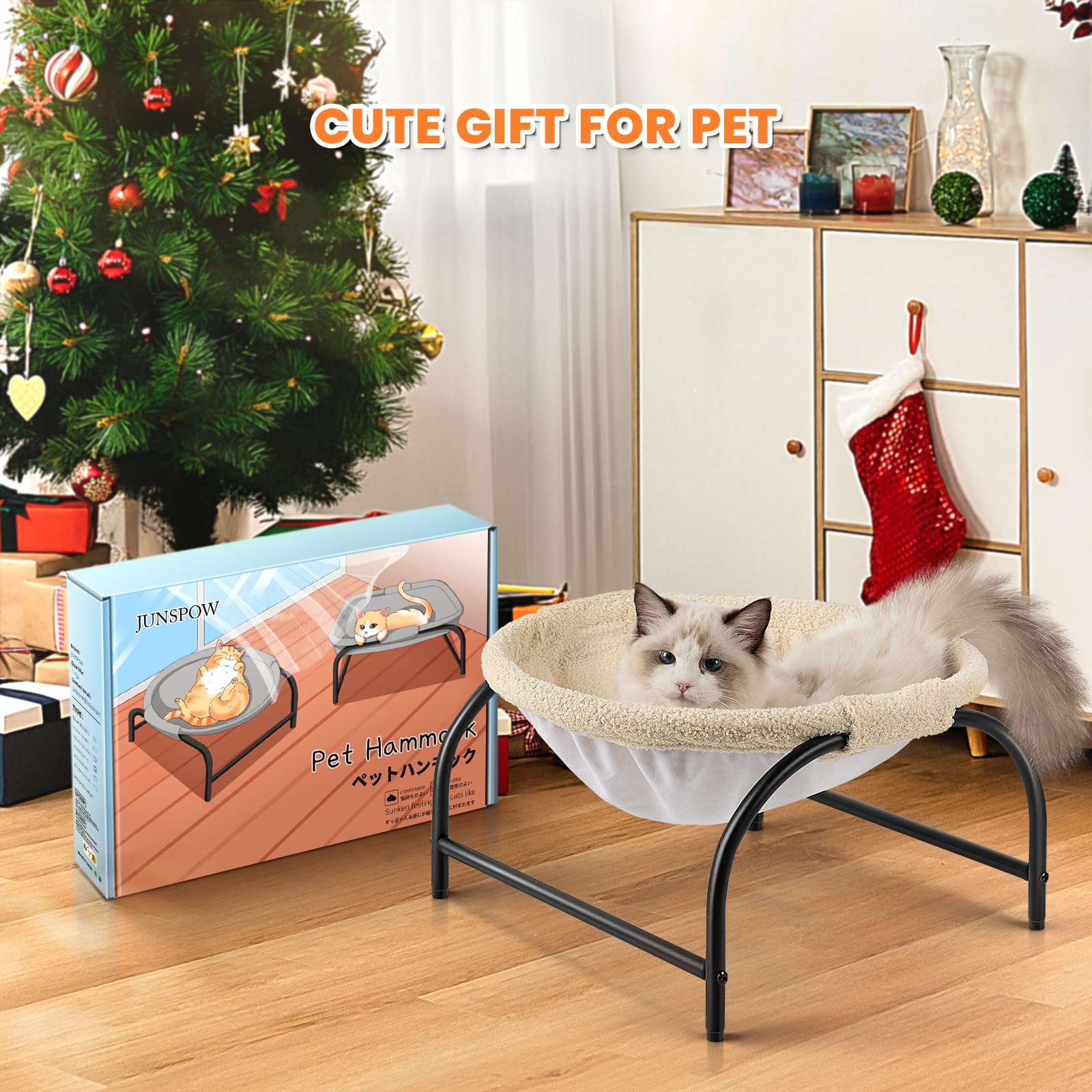 JUNSPOW Cat Bed Dog Bed Pet Hammock Bed Cat Sleeping Cat Supplies Pet Supplies Whole Wash Stable, Detachable, Breathable, Easy Assembly Indoors Outdoors, 16.9 in x 16.9 in x 9.5 in