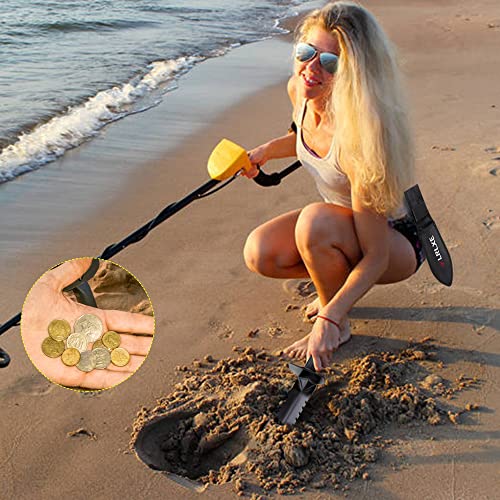 Metal Detector Shovel, LRLXE Sturdy Heavy Duty Double Serrated Edge Digger, Metal Detecting Digging Tool with Sheath for Metal Detection Digging, Garden Accessories for Planting, for Belt Mount