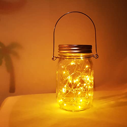 Aikeve Solar Mason Jar Lights,4 Pack 30 Led Starry Fairy String Hanging Jar Lights,Solar Lanterns for Outdoor Patio Party Garden Wedding Christmas Decorations Lights(Mason Jars/Handles Included)