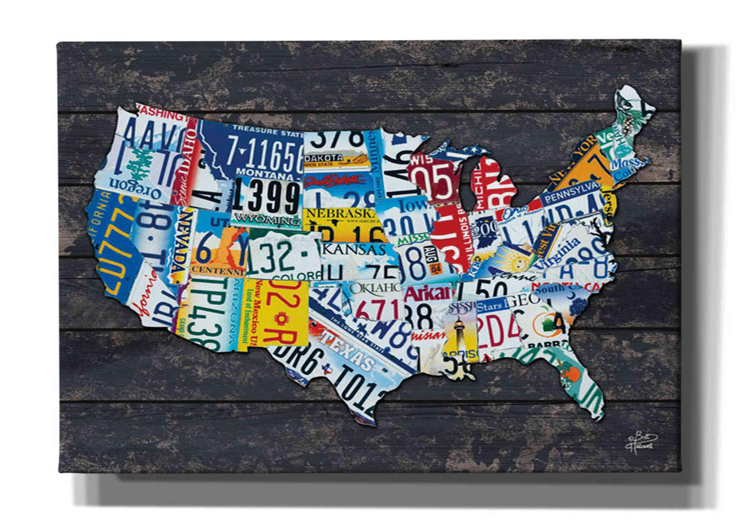 Epic Graffiti 'USA License Plate Map' by Britt Hallowell, Canvas Wall Art, 26"x18"