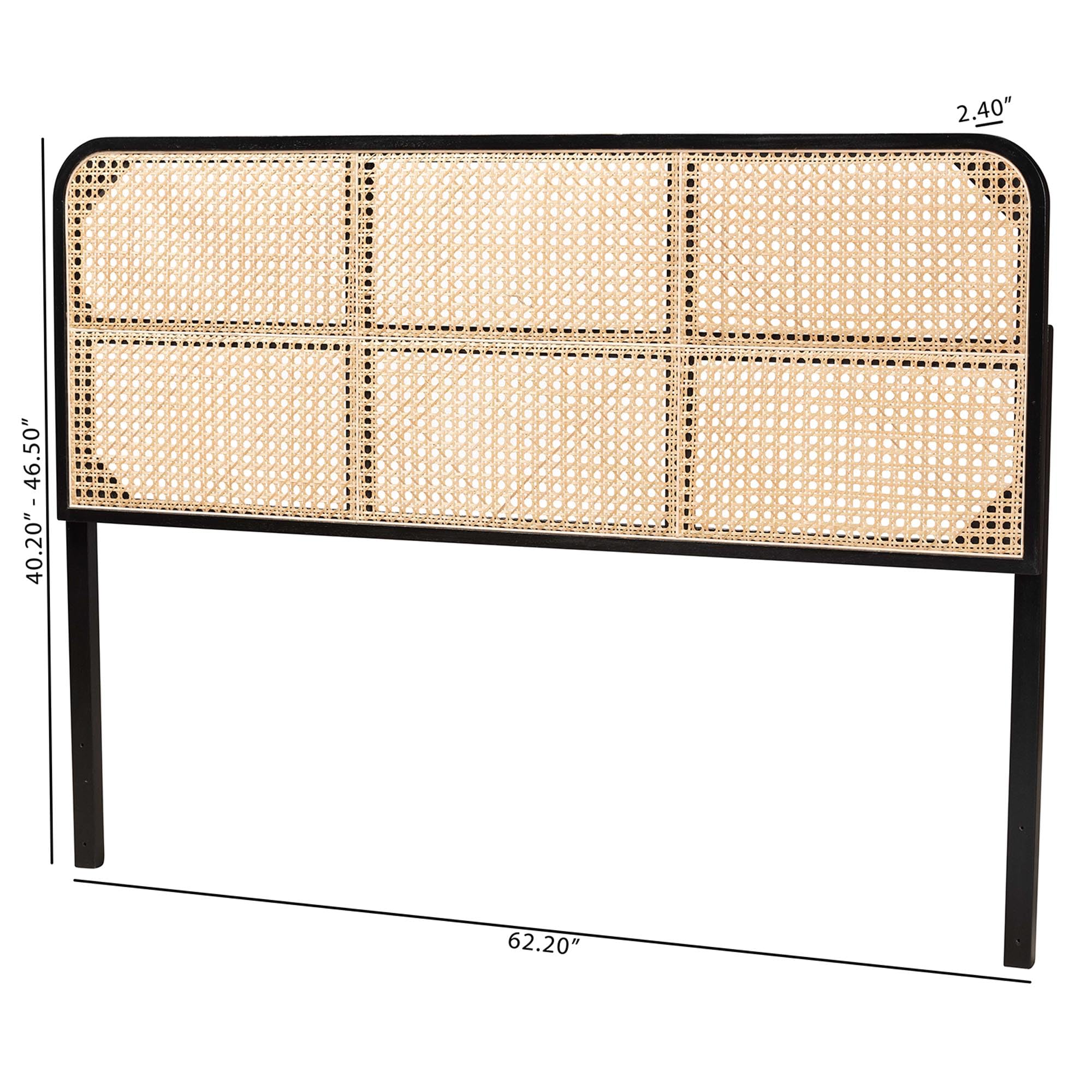 bali & pari Lainer Natural Rattan Headboard, Queen, Black