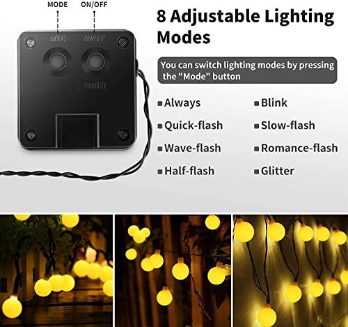 Kiosbibi Outdoor String Lights, 35.6ft 60LED Solar String Lights Outdoor Waterproof IP65, 8 Lighting Modes LED String Lights for Garden Yard Porch Wedding Party Patio Decor Christmas Gifts