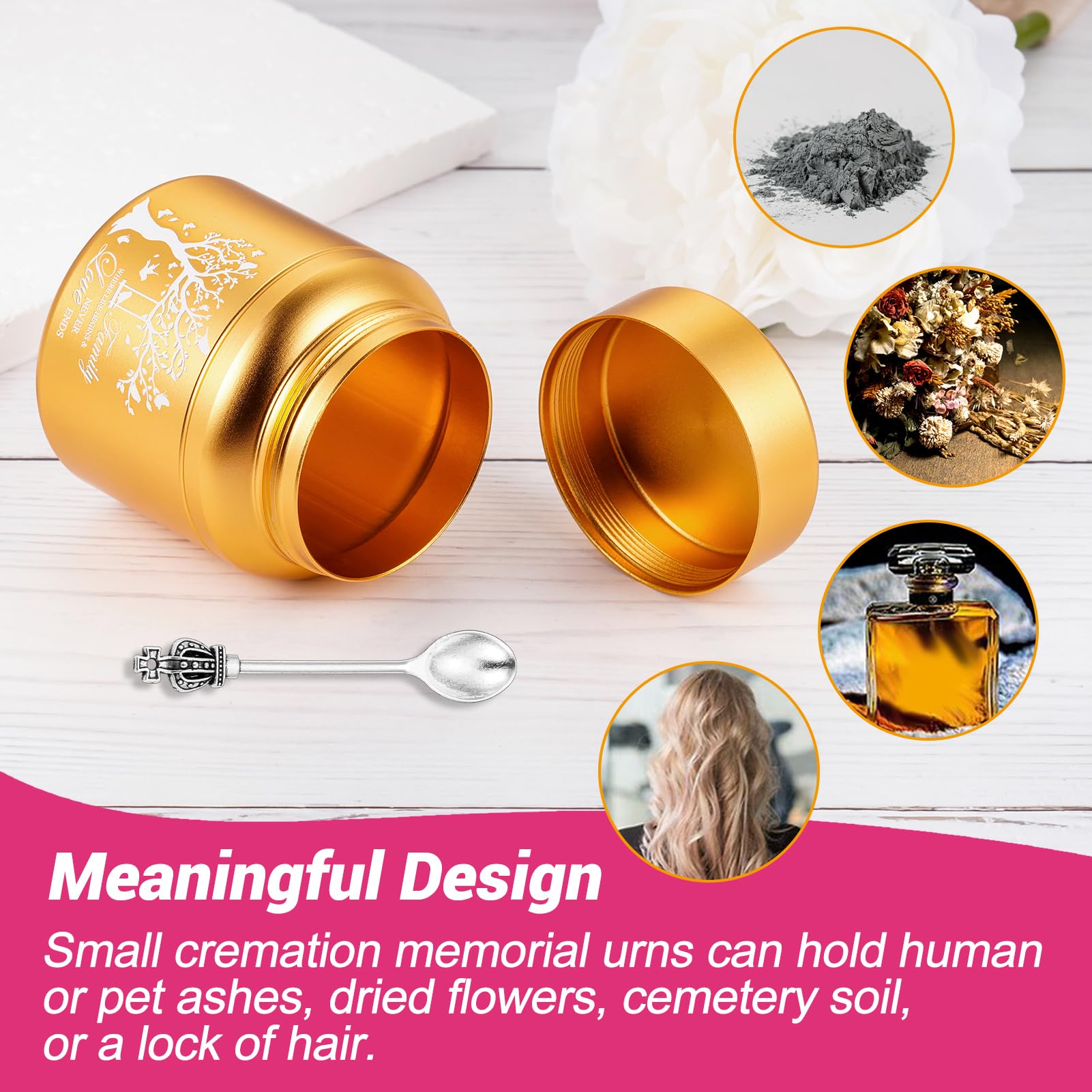 8 Cubic Inch Small Urns for Human Ashes, Aluminum Mini Urns for Ashes Keepsake Urns Tree of Life Cremation Decorative Urns Small Ashes Holder for Women Men Pet Ashes (Gold)
