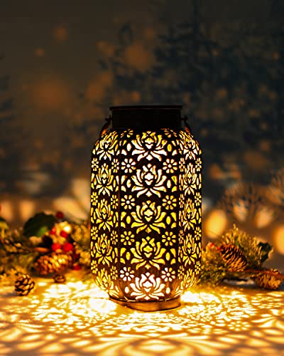 Solar Lanterns Outdoor Garden Decor - 2 Pack LED Garden Lantern Hanging Solar Powered with Handle Waterproof Decorative Retro Metal Solar Lights for Table Patio Yard Pathway Walkway Christmas - Large