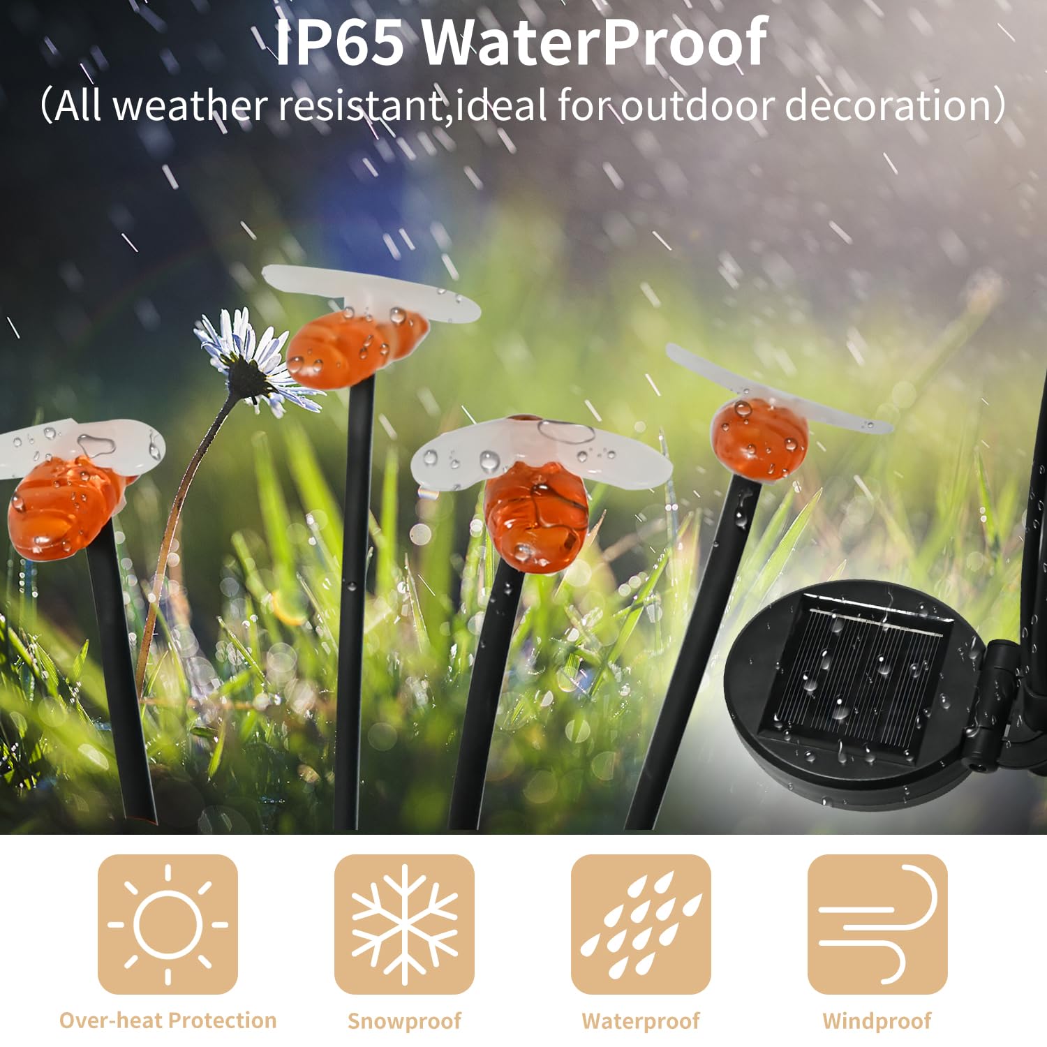 4 Pack 48 LED Solar Firefly Lights, Solar Bee Garden Lights with 2 Lighting Mode, Upgraded Solar Panel, Swaying Waterproof Walkway Lights for Outdoor Garden Yard Lawn Fence