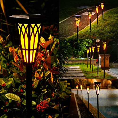 Solar Torch Lights Outdoor, 2 Lighting Modes with Dancing Flickering Flames, Waterproof IP65 Auto On/Off Flickering Solar Lights Outdoor, Solar Tiki Torches Decoration Lights for Path Yard Garden