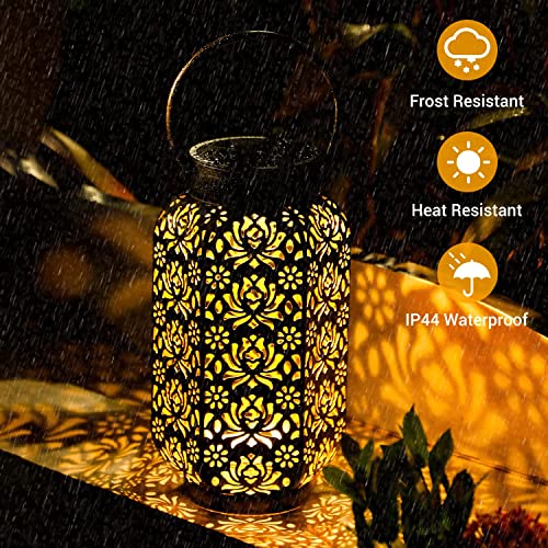 Solar Lanterns Outdoor Garden Decor - 2 Pack LED Garden Lantern Hanging Solar Powered with Handle Waterproof Decorative Retro Metal Solar Lights for Table Patio Yard Pathway Walkway Christmas - Large