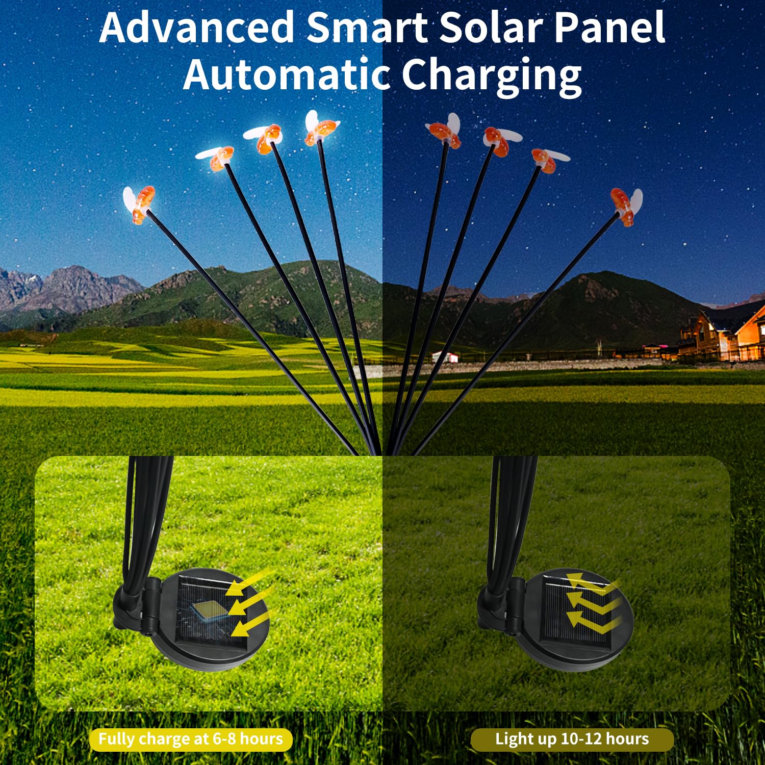 4 Pack 48 LED Solar Firefly Lights, Solar Bee Garden Lights with 2 Lighting Mode, Upgraded Solar Panel, Swaying Waterproof Walkway Lights for Outdoor Garden Yard Lawn Fence