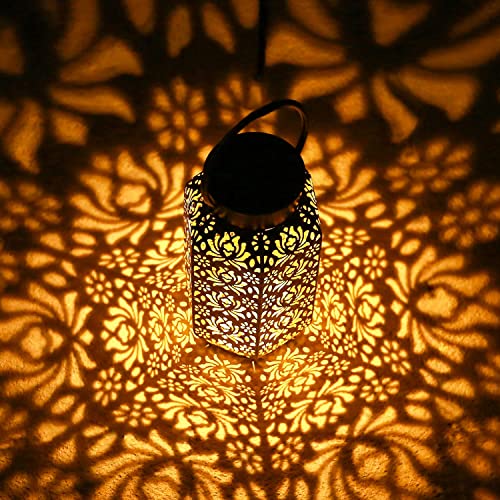 Solar Lanterns Outdoor Garden Decor - 2 Pack LED Garden Lantern Hanging Solar Powered with Handle Waterproof Decorative Retro Metal Solar Lights for Table Patio Yard Pathway Walkway Christmas - Large