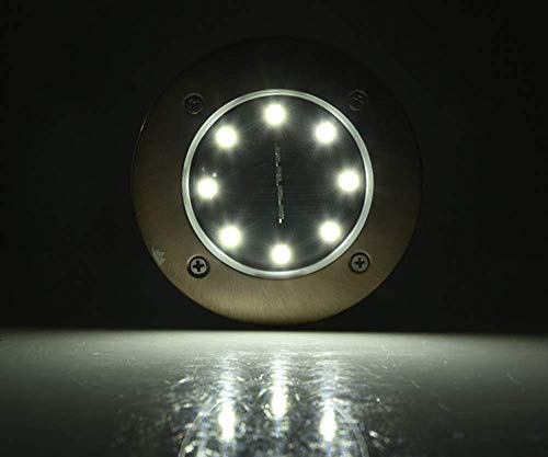Solar Ground Lights 8 LED Disk Light Solar Powered Outdoor in-Ground Lights for Garden Driveways Lawn Yard Driveway Walkway Pool Patio Deck Pathway,6 Pack,White,Copper/Bronze Finish