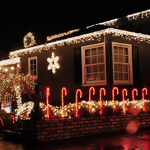 GLOWNOVA 12 Pack 16.5'' Christmas Candy Cane Pathway Markers, Xmas Pathway Lights Outdoor with 70 Warm White Lights for Walkway Garden Lawn Holiday Decorations